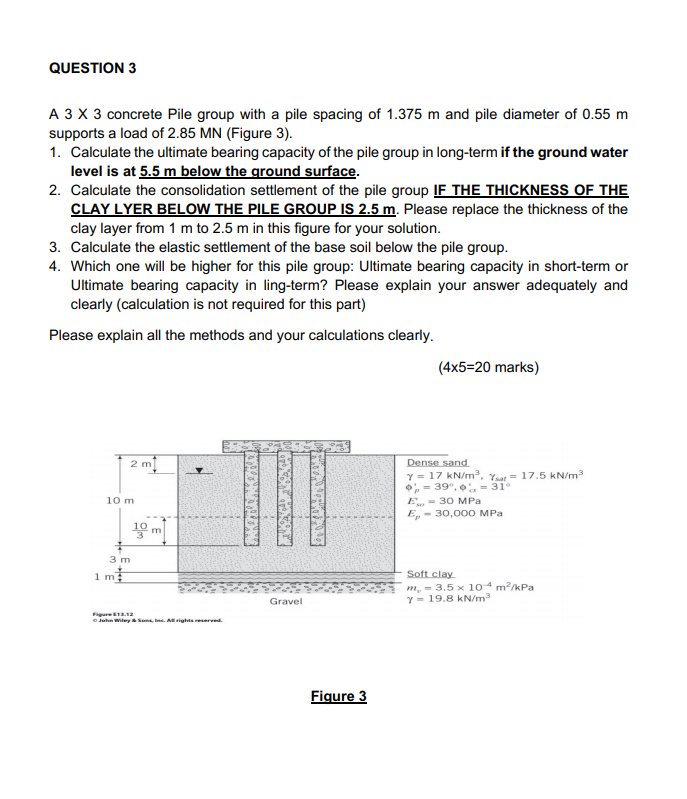 Solved QUESTION 3 A 3 X 3 concrete Pile group with a pile | Chegg.com
