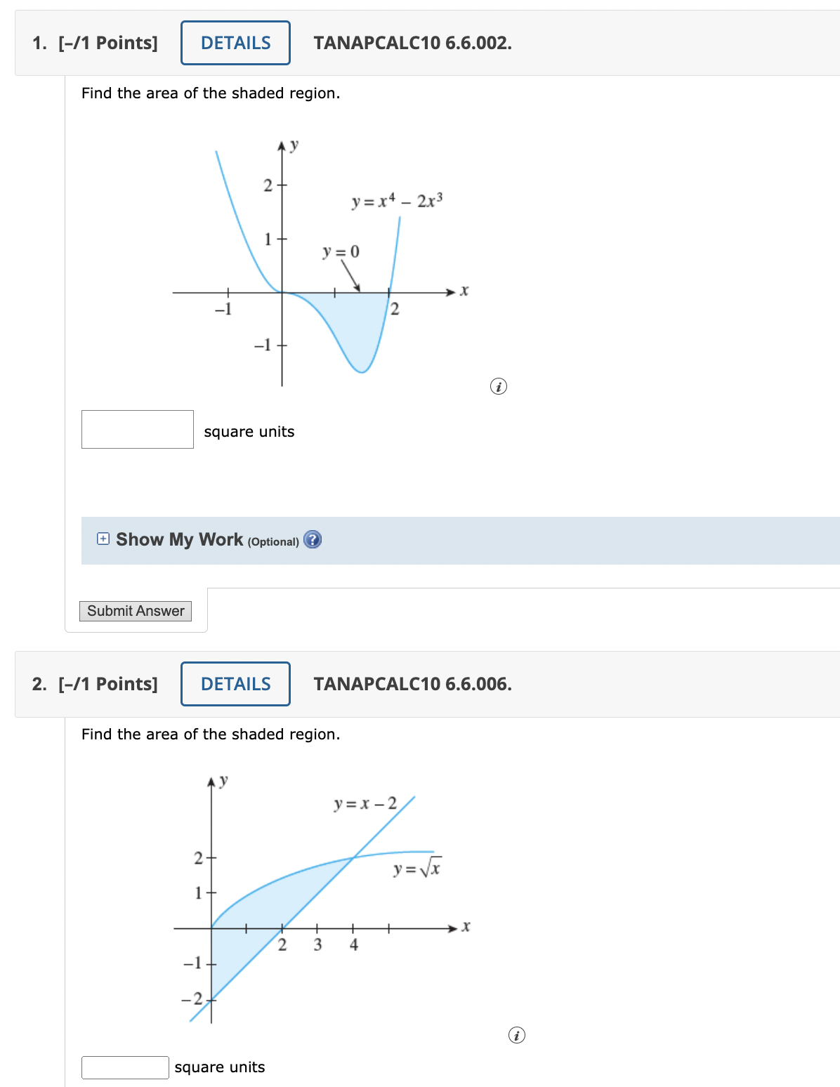 Solved 1 ï Find The Area Of The Shaded Region Square Units2 Chegg