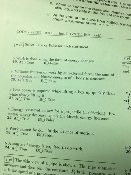 Solved Select True or False for each statement. Work is | Chegg.com