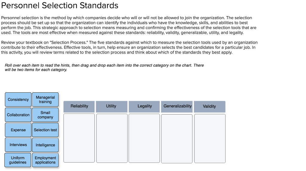 Solved Personnel Selection Standards Personnel selection is | Chegg.com