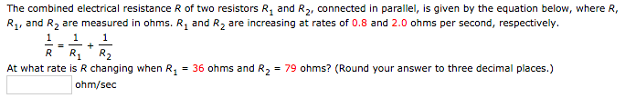 Solved The combined electrical resistance R of two resistors | Chegg.com