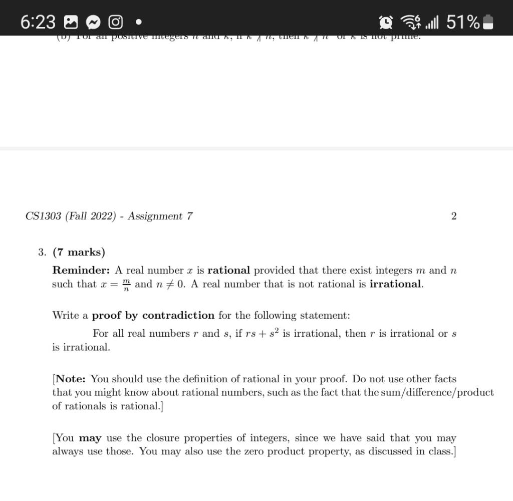 Solved 3. (7 marks) Reminder: A real number x is rational | Chegg.com
