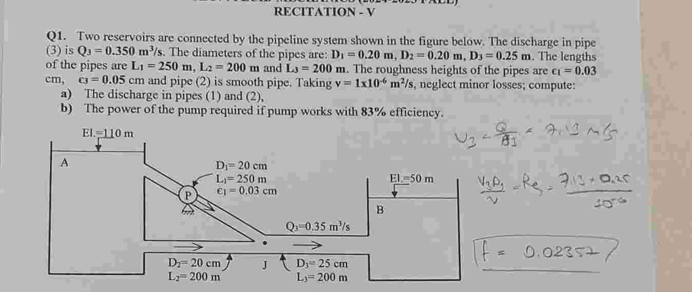 Solved RECITATION - VQ1. ﻿Two reservoirs are connected by | Chegg.com