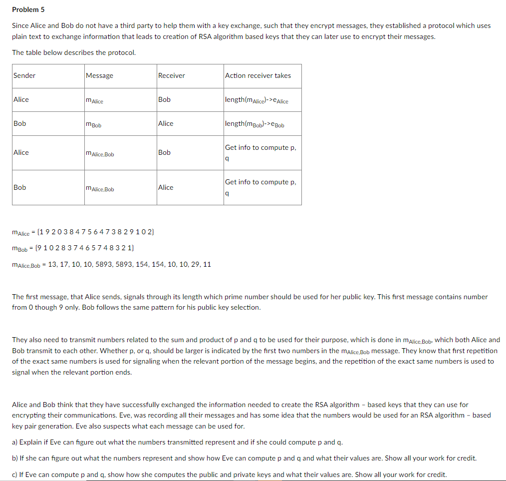 Solved Problem 5 Since Alice and Bob do not have a third | Chegg.com