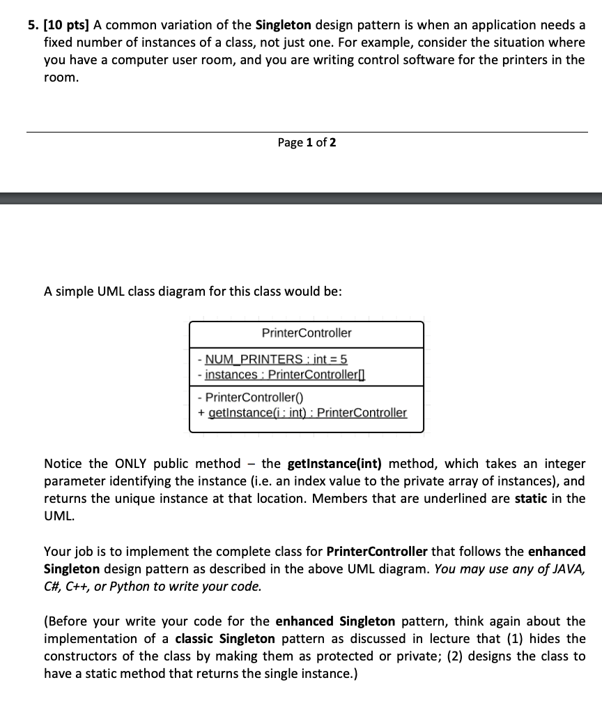 Solved 5. (10 pts] A common variation of the Singleton | Chegg.com