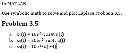 Solved In MATLAB Use symbolic math to solve and plot Laplace | Chegg.com