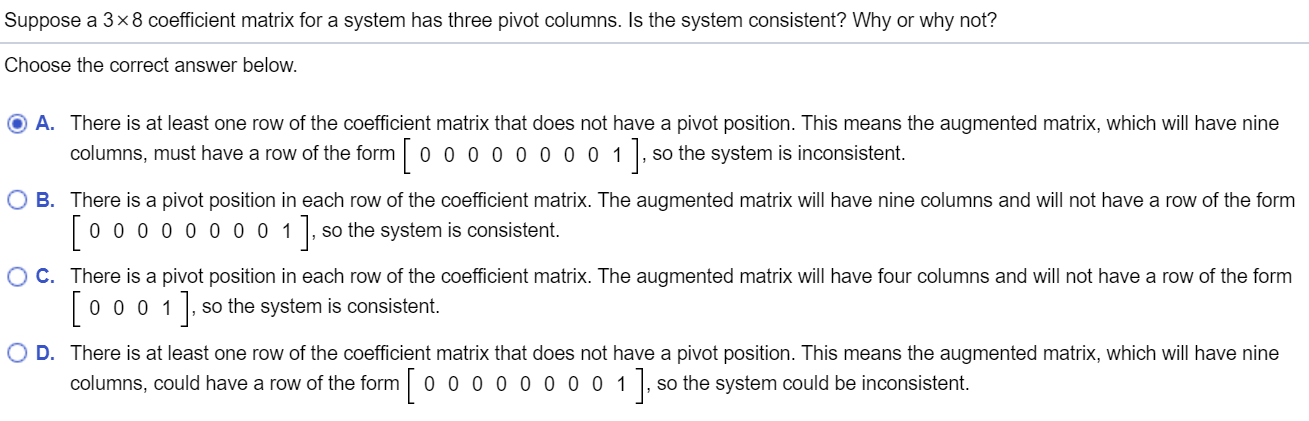 Solved Suppose a 3x 8 coefficient matrix for a system has | Chegg.com