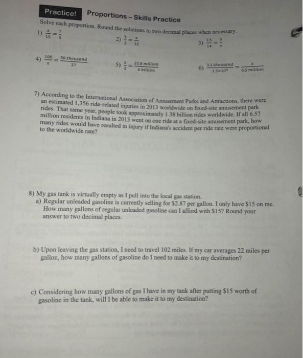 Solved Proportions -Skills Practice Practice Solve each | Chegg.com