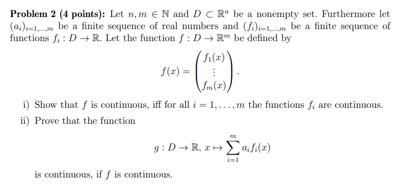 Solved Problem 2 (4 points): Let n,m∈N and D⊂Rn be a | Chegg.com