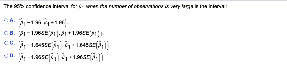 Solved The 95 Confidence Interval For B1 When The Number Of
