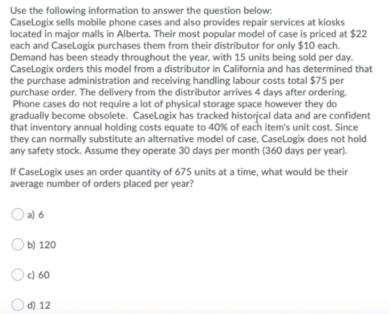 Solved Use the following information to answer the question | Chegg.com