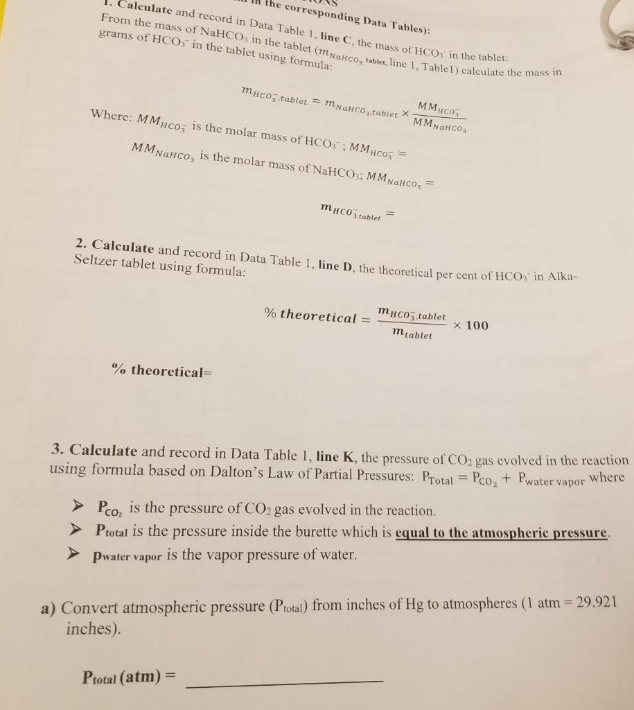 Solved DATA TABLE 1 A. Mass of tablet (m tablet), g B. Mass | Chegg.com