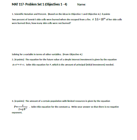 Solved MAT 117-Problem Set 1 (Objectives 1-4 Name: 1. | Chegg.com