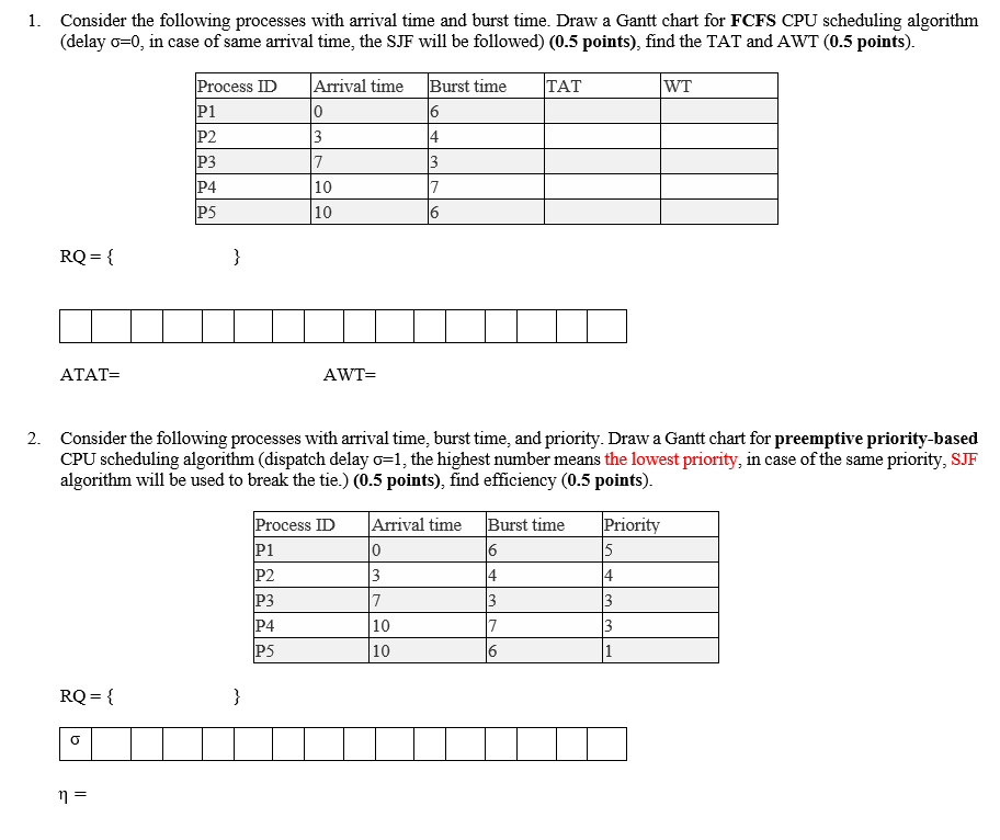 Solved 1. Consider the following processes with arrival time | Chegg.com