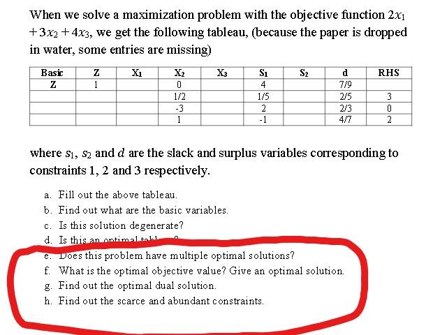 When we solve a maximization problem with the | Chegg.com