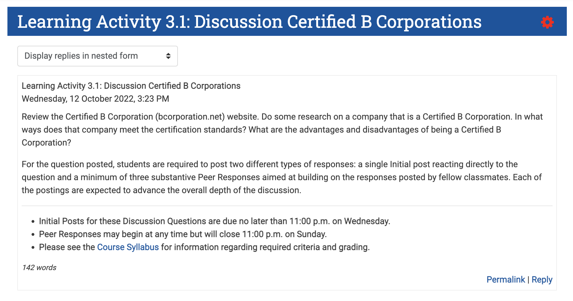 Solved Learning Activity 3.1: Discussion Certified B | Chegg.com