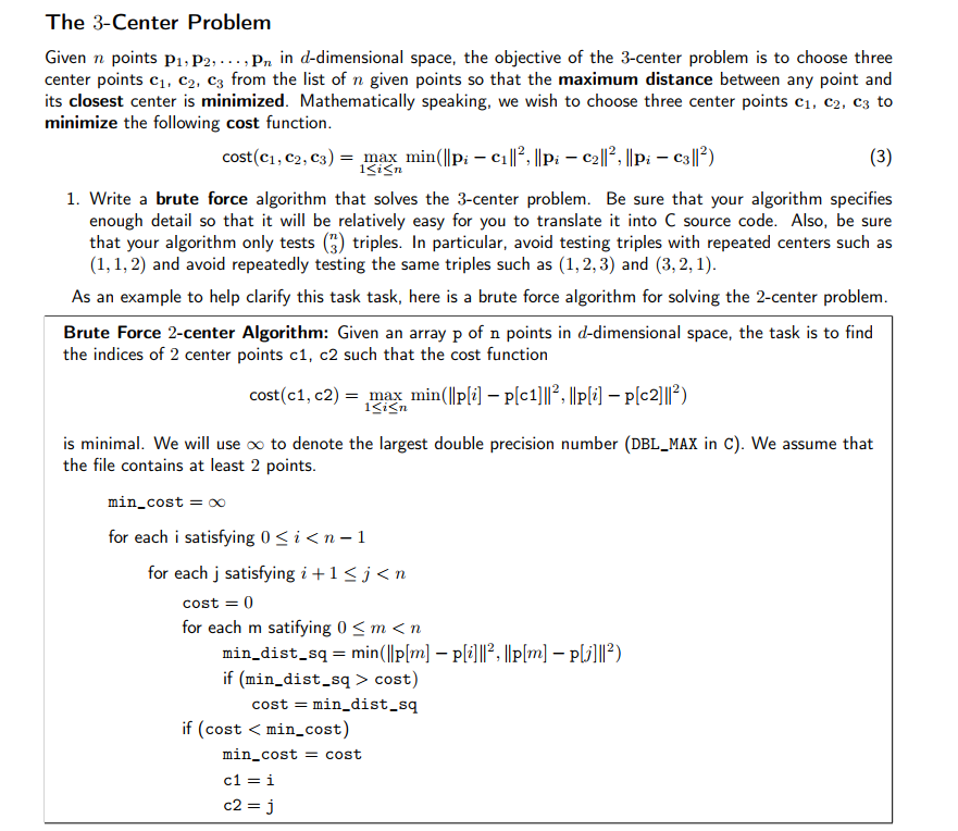 Solved The 3-Center Problem Given n points p1,p2,…,pn in | Chegg.com
