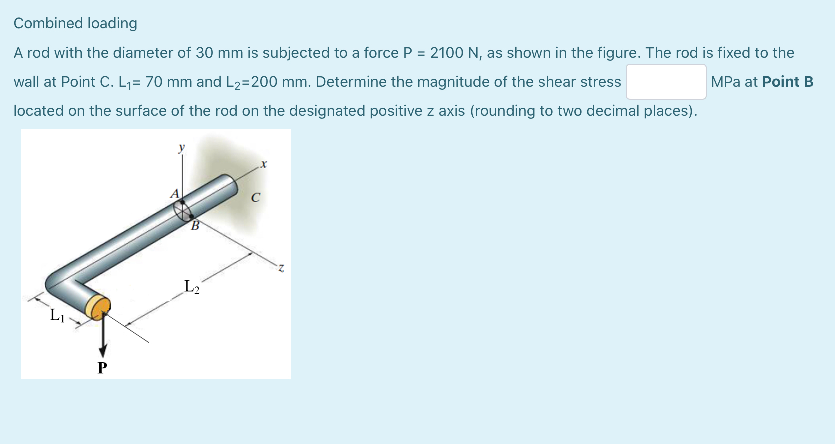 Solved Combined loading A rod with the diameter of 30 mm is | Chegg.com
