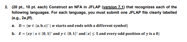 2. (20 pt., 10 pt. each) Construct an NFA in JFLAP | Chegg.com