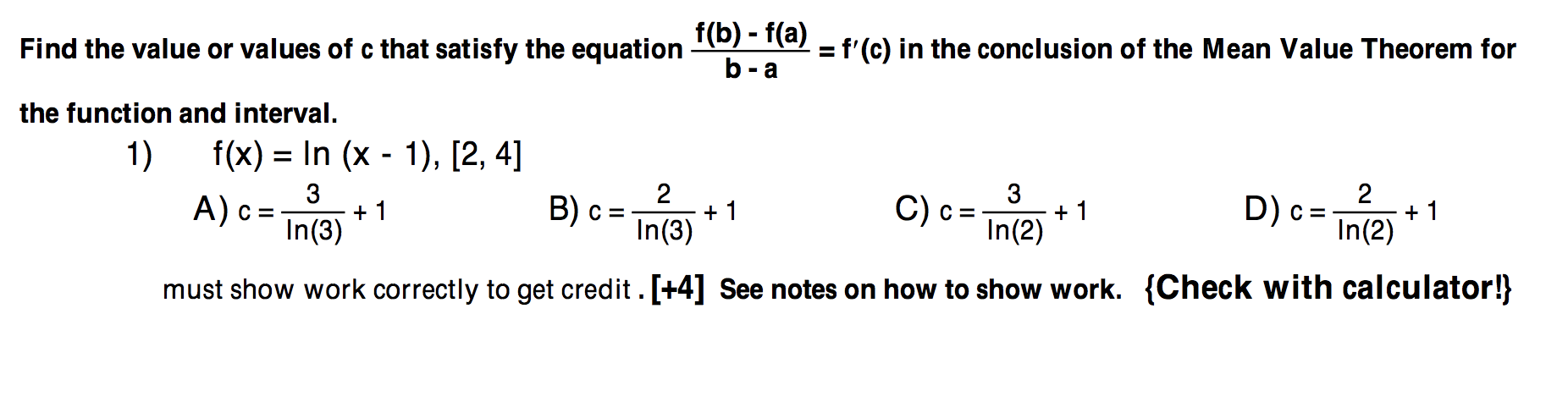 Solved -a f(b) - f(a) Find the value or values of c that | Chegg.com
