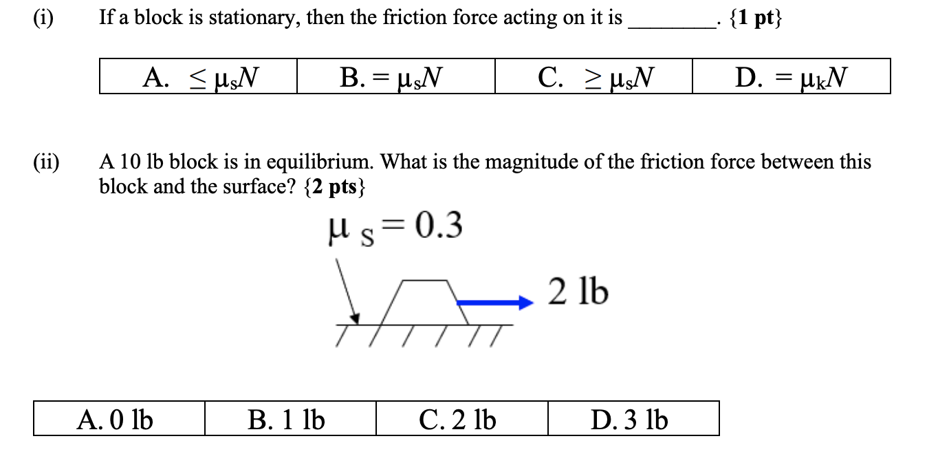 Solved (i) If a block is stationary, then the friction force | Chegg.com