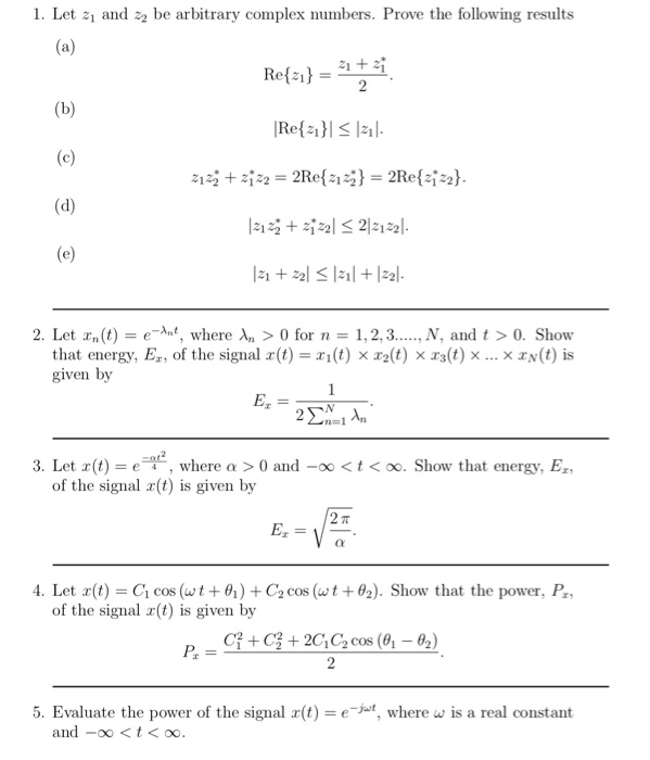 Solved 1. Let z and 22 be arbitrary complex numbers. Prove | Chegg.com