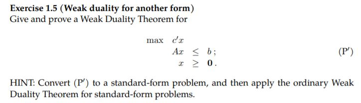 Solved Exercise 1.5 (Weak duality for another form) Give and | Chegg.com