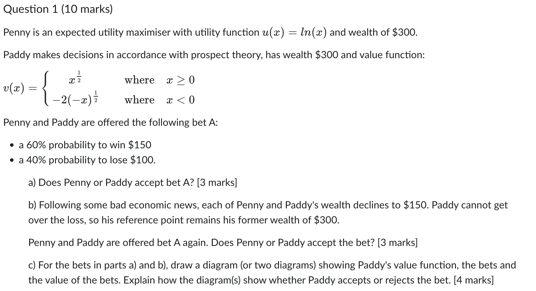 Solved Penny is an expected utility maximiser with utility | Chegg.com