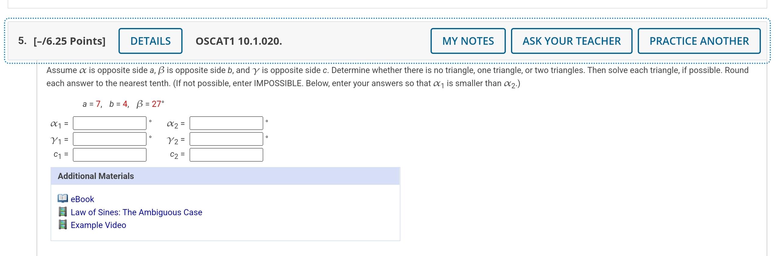 Solved Assume 𝛼 is opposite side a, 𝛽 is opposite side b, | Chegg.com