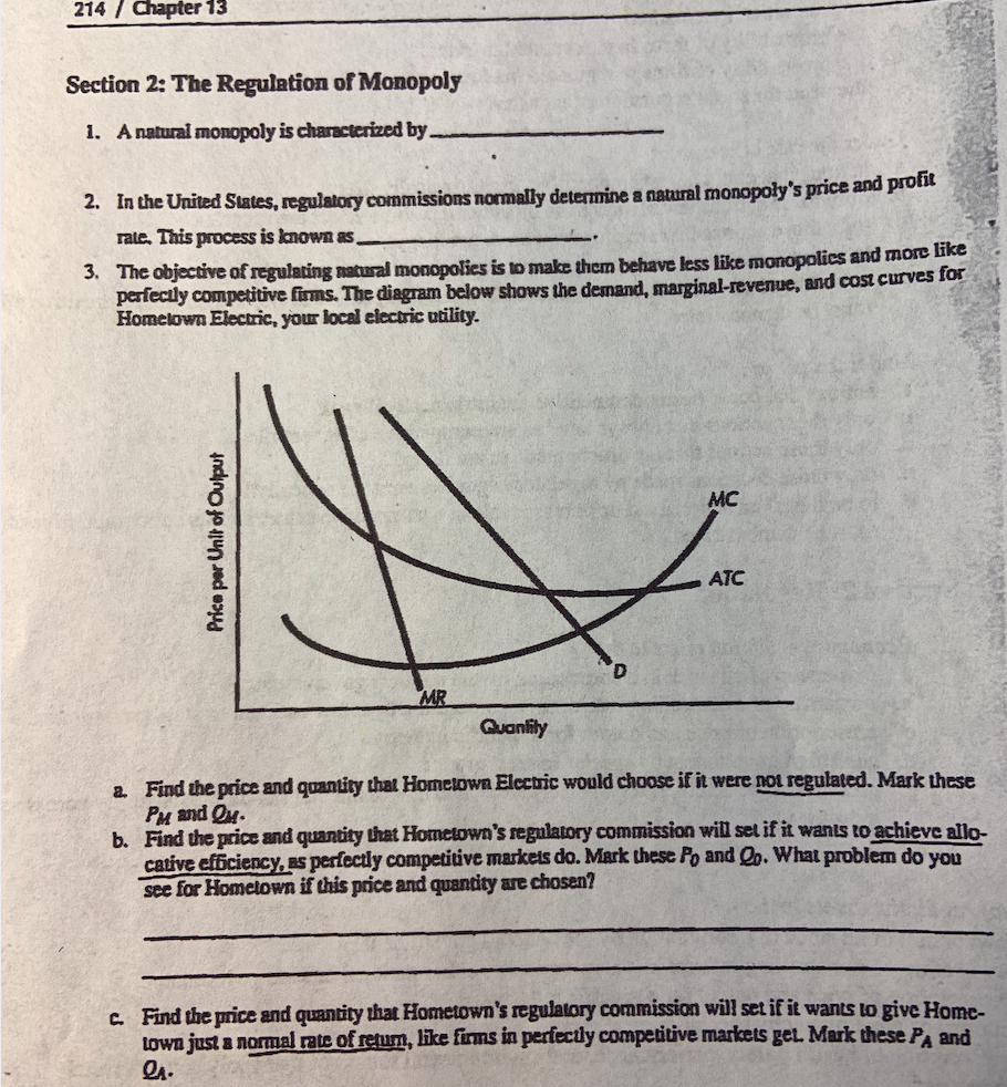 Solved 2147 Lapter 13 Section 2: The Regulation of Monopoly | Chegg.com