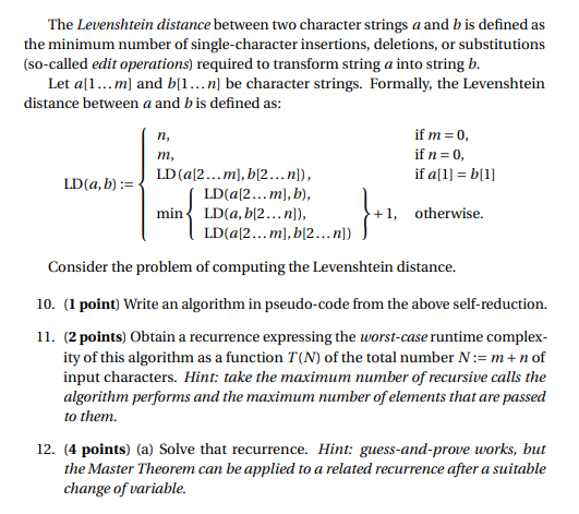 n, m, The Levenshtein distance between two character | Chegg.com