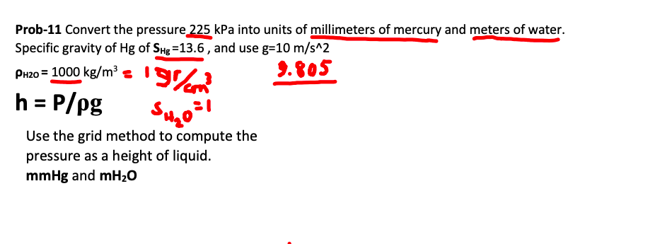 Solved Prob-11 Convert the pressure 225kPa into units of | Chegg.com