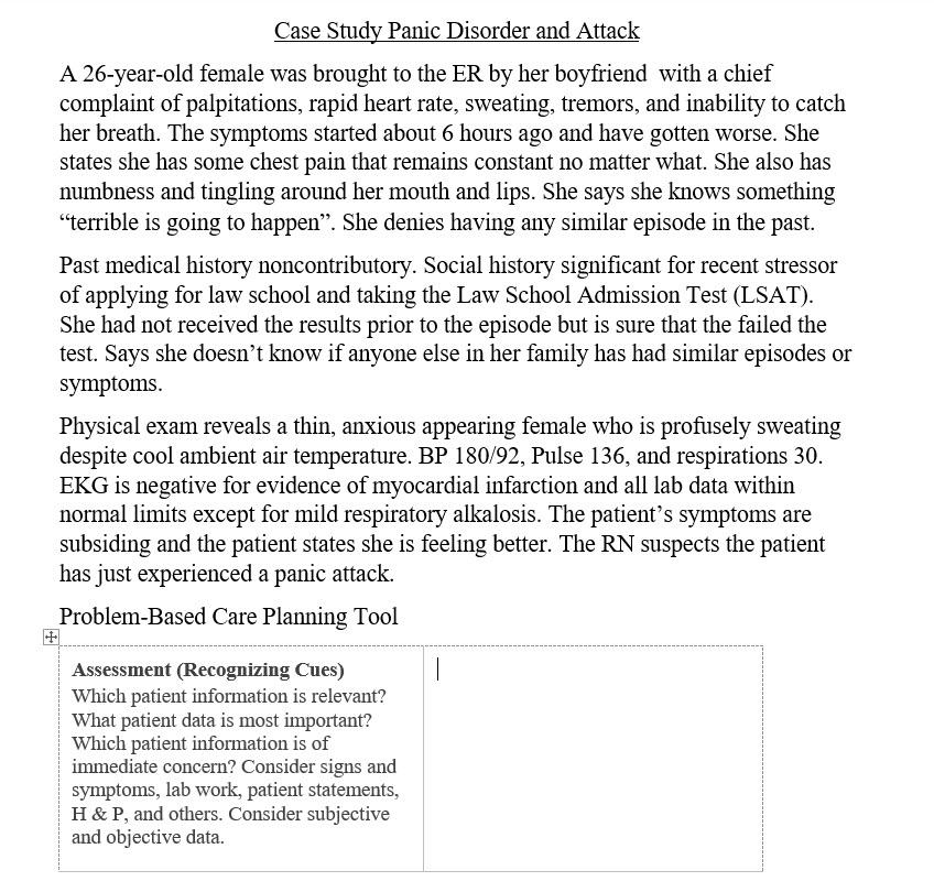 Solved Case Study Panic Disorder and Attack A 26-year-old | Chegg.com