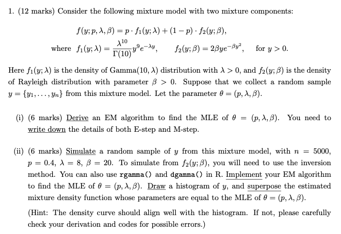 Solved (12 ﻿marks) ﻿Consider the following mixture model | Chegg.com