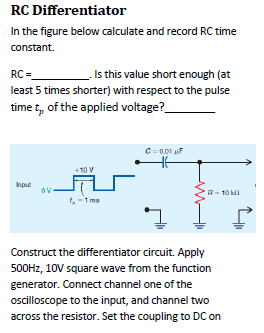 Solved RC Differentiator In the figure below calculate and | Chegg.com