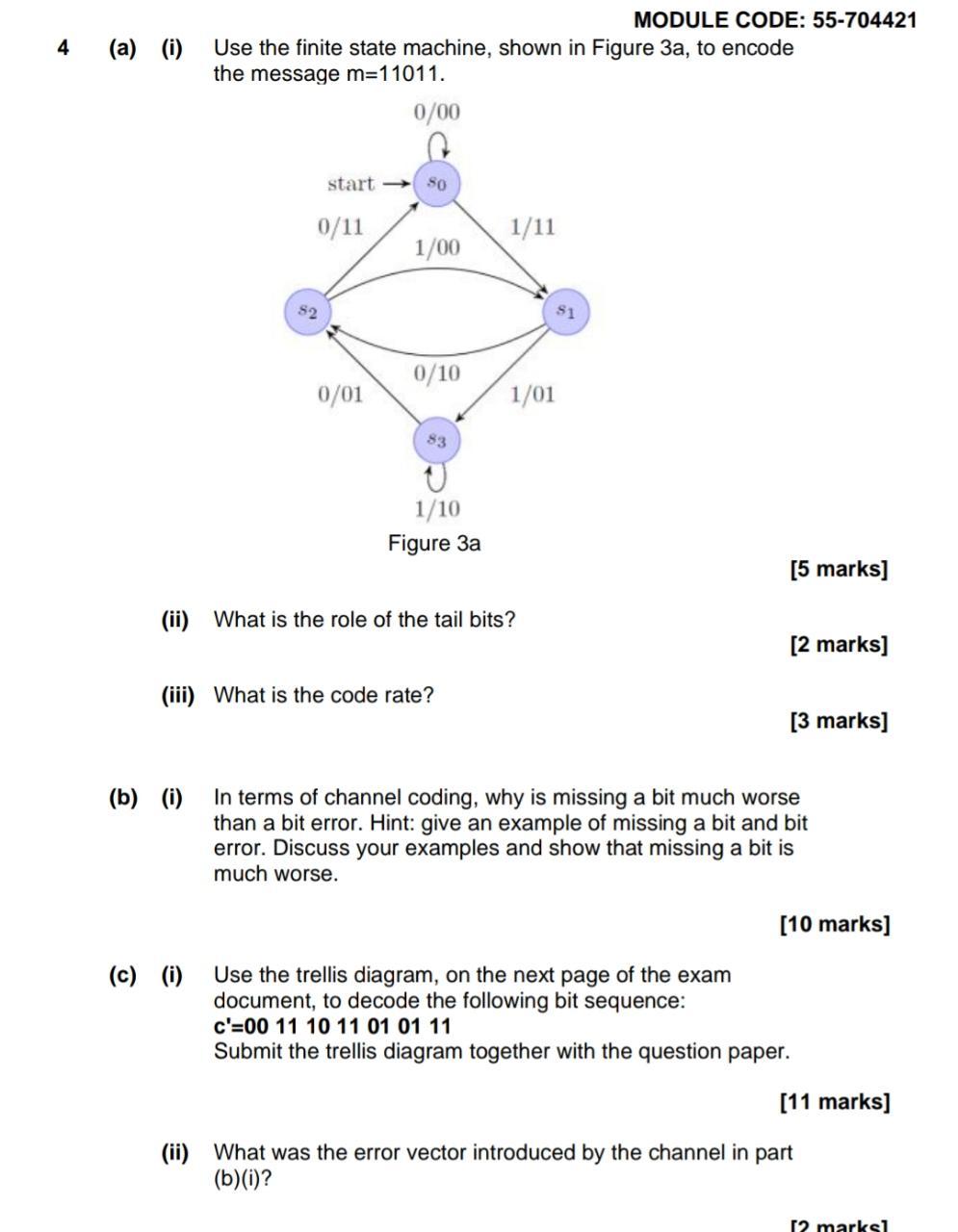 4 (a) (0) MODULE CODE: 55-704421 Use the finite state | Chegg.com