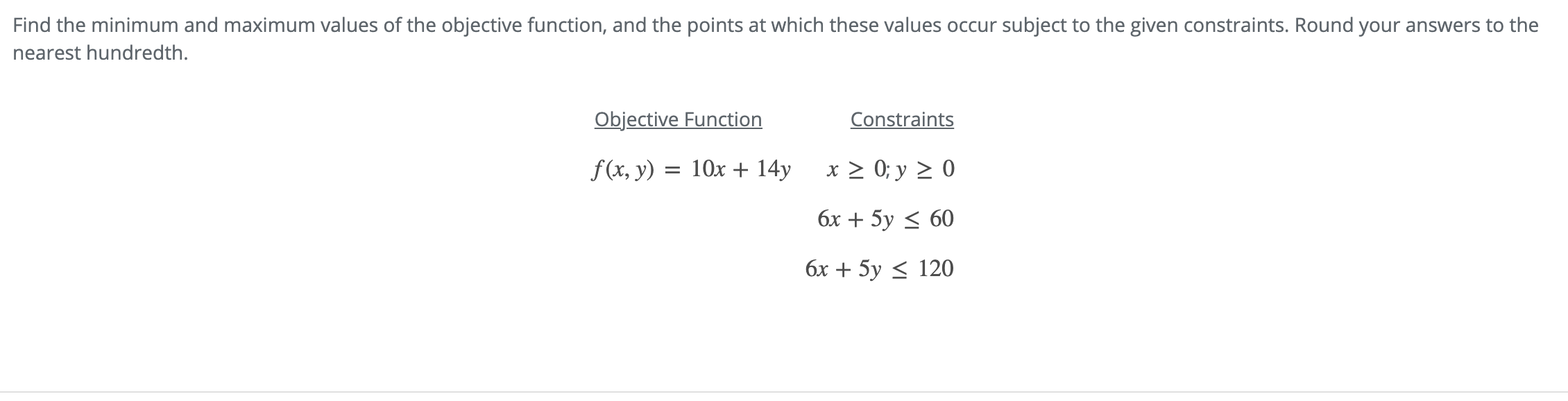 Solved Find the minimum and maximum values of the objective | Chegg.com