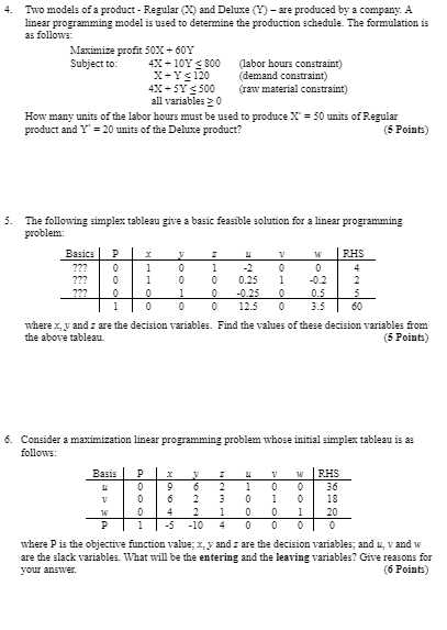 Solved 4. Two models of a product - Regular (X) and Deluxe | Chegg.com