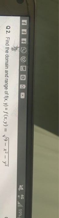 Solved 4G 59% Q2. Find the domain and range of fx. y)- | Chegg.com