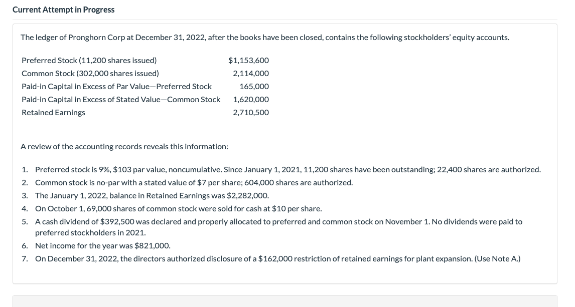 Solved Current Attempt in Progress The ledger of Pronghorn | Chegg.com