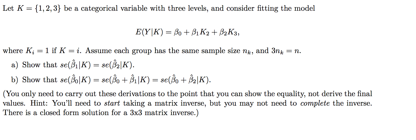 Applied Regression Let K = {1, 2, 3} be a categorical | Chegg.com