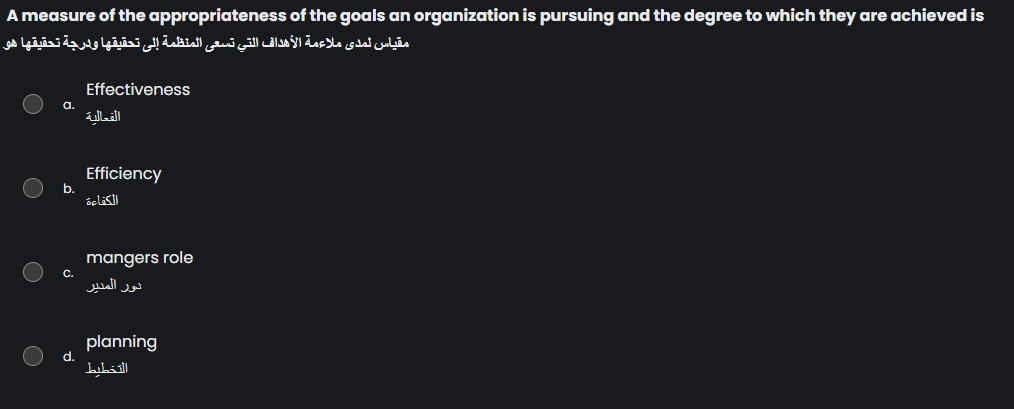 Solved A measure of the appropriateness of the goals an | Chegg.com