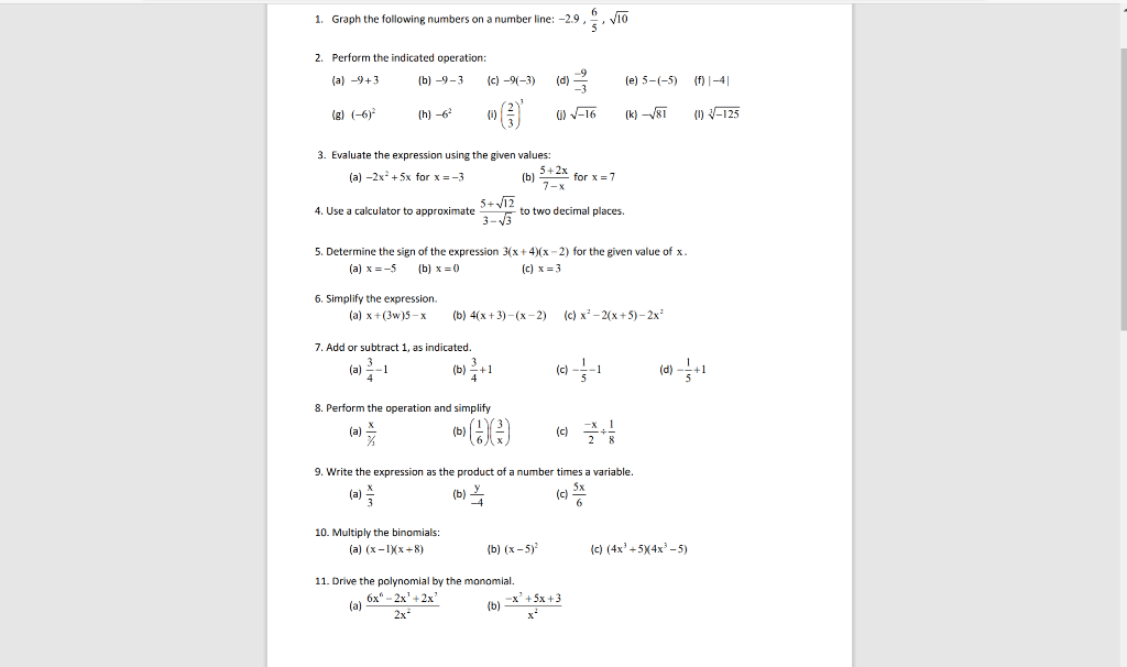 Solved 1. Graph the following numbers on a number line: -29 | Chegg.com