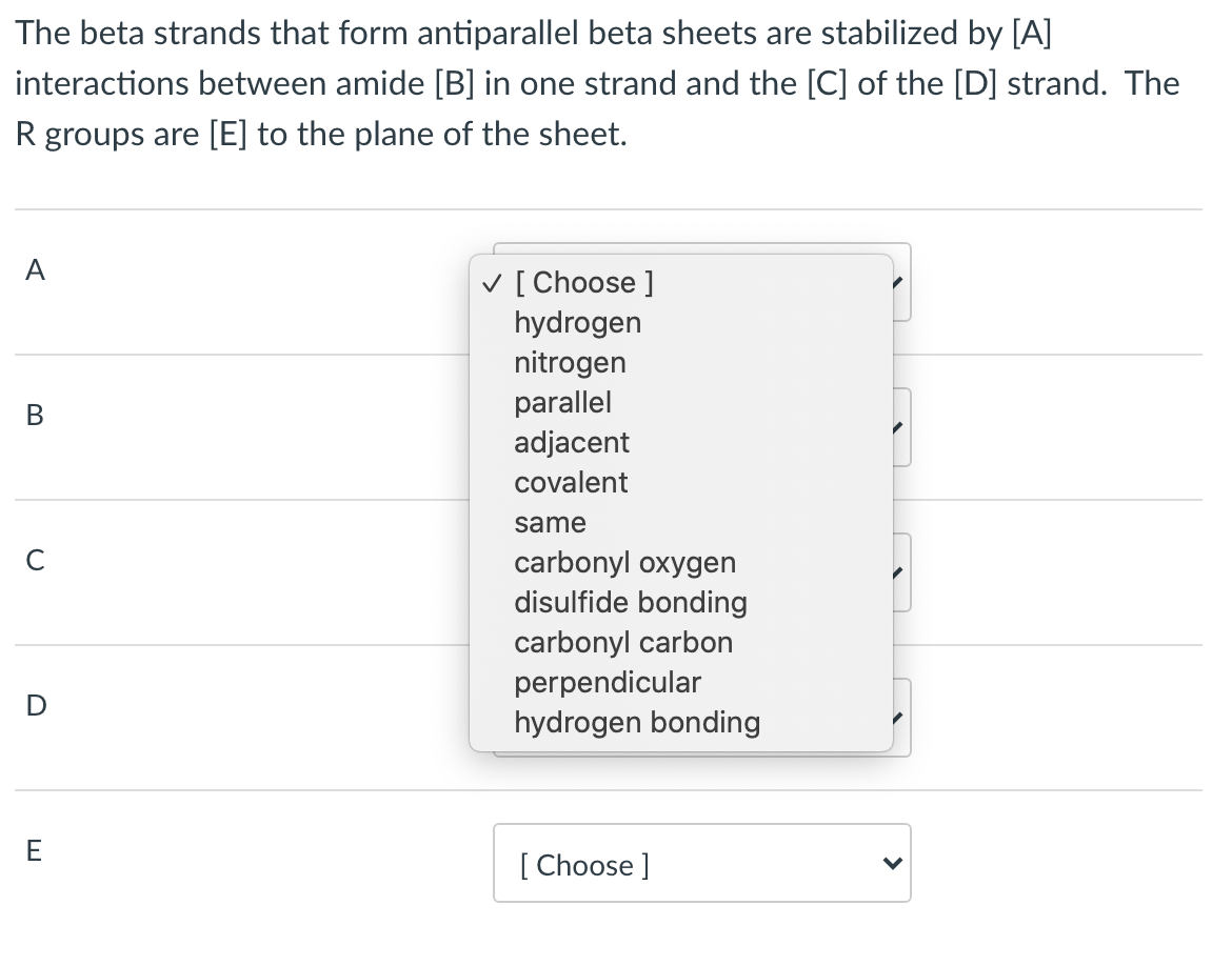 Solved The beta strands that form antiparallel beta sheets | Chegg.com