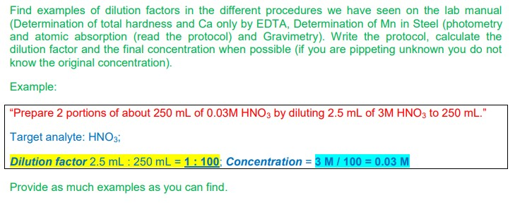 Solved Find examples of dilution factors in the different | Chegg.com