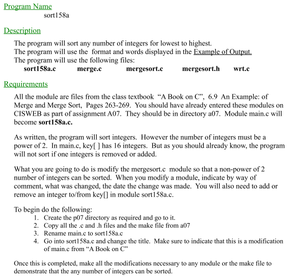 Solved Program Name Sort158a Description The Program Will 5134
