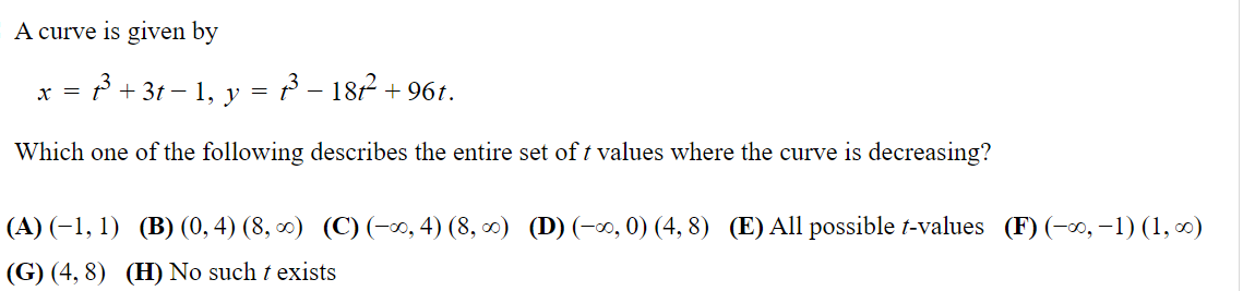 Solved A curve is given by x=t3+3t−1,y=t3−18t2+96t Which one | Chegg.com