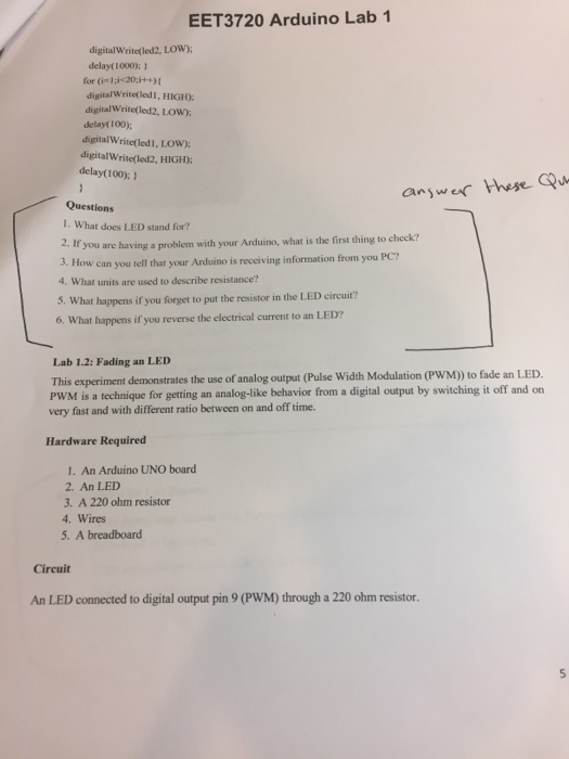 Solved EET3720 Arduino Lab 1 1. Introduction to various | Chegg.com