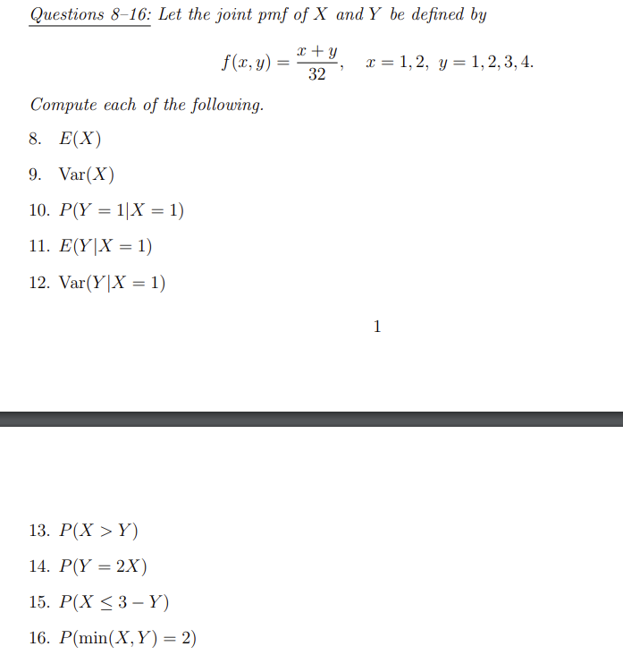 Solved Questions 8-16: Let the joint pmf of X and Y be | Chegg.com