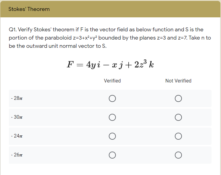Solved Stokes' Theorem Q1. Verify Stokes' theorem if Fis the | Chegg.com